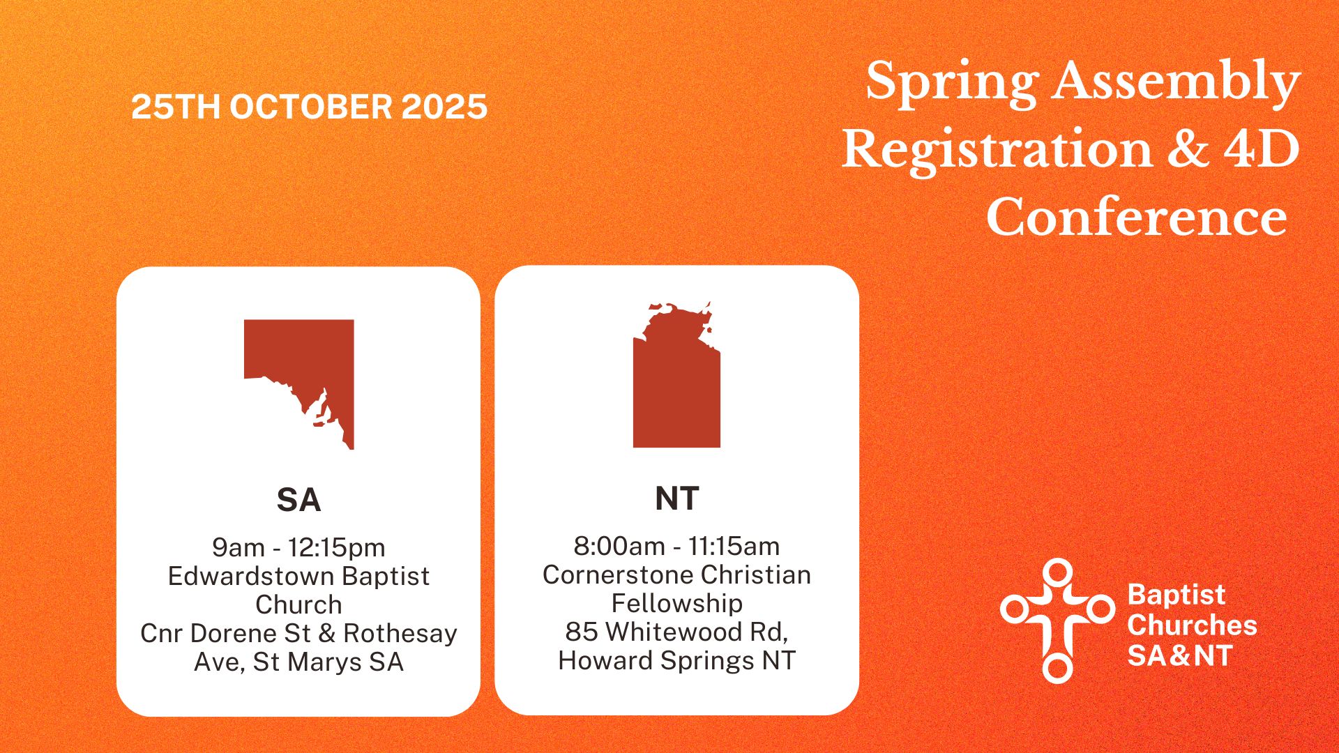 4D Conference & Spring Assembly Registration - Baptist Churches SA&NT